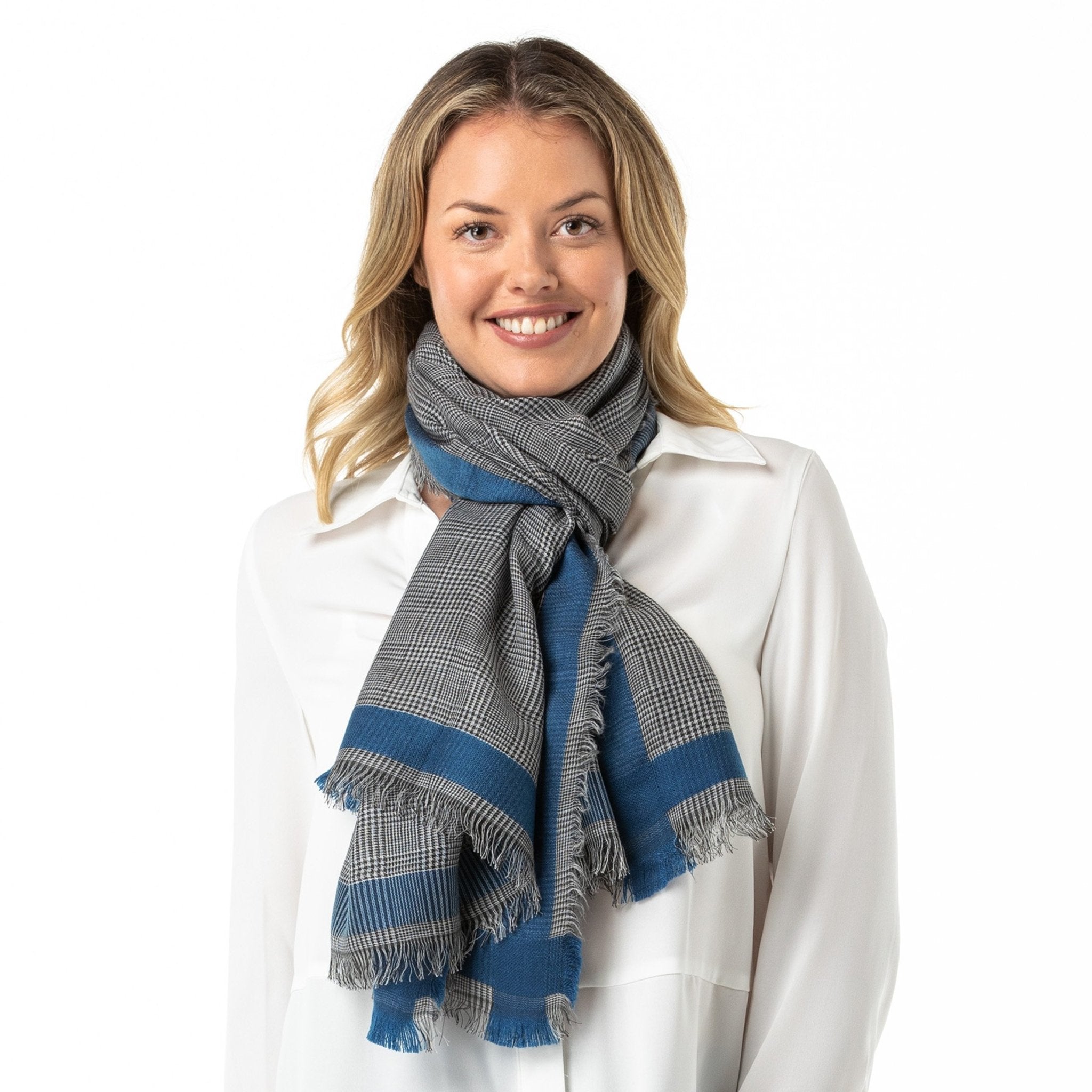 Blue Border Merino/Cotton/Acrylic Shawl – Opal Merino